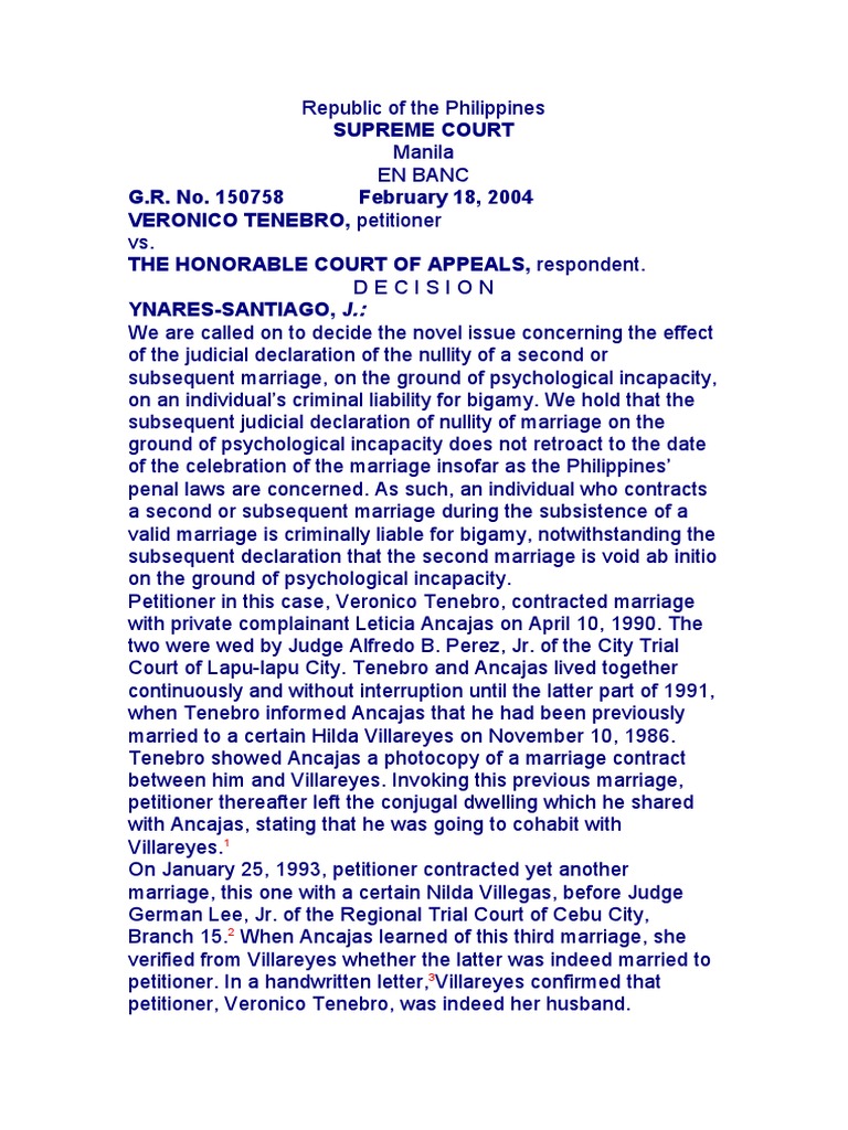 Persons & Family Relations Compilation of Bigamy Cases | PDF ...