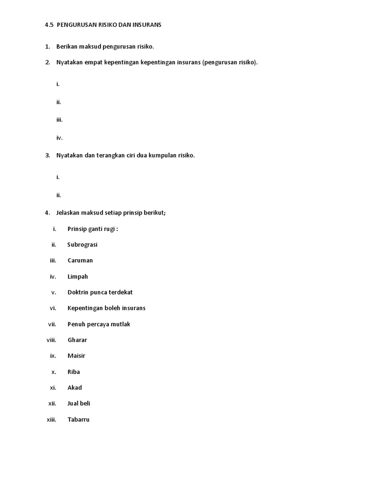 4.5 Pengurusan Risiko Dan Insurans - Latihan | PDF
