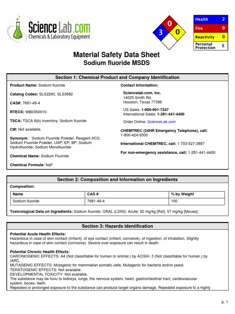 Sodium Fluoride Safety Data Sheet | PDF | Self-Improvement | Wellness