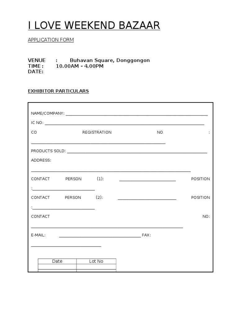 Weekend Bazaar Application and Terms & Conditions Form | PDF ...