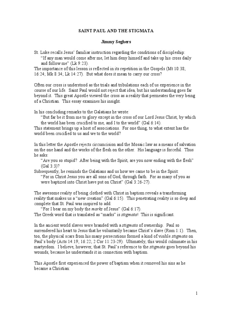 Saint Paul and The Stigmata | PDF | Baptism | Epistle To The Galatians