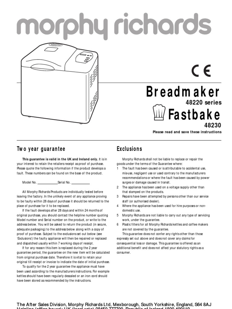 Morphy Richards Breadmaker Manual | PDF | Flour | Breads