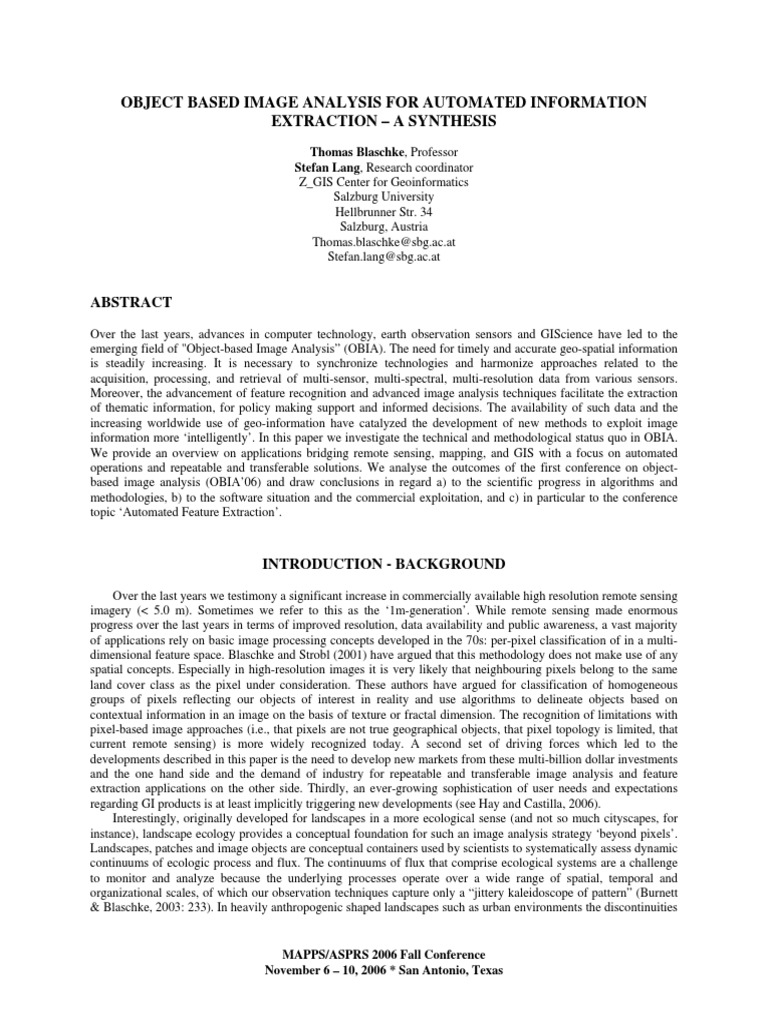 Object Based Image Analysis For Automated Information Extraction - A ...