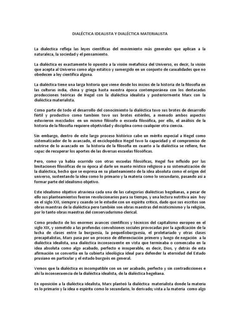 Dialéctica Idealista y Dialéctica Materialista | PDF