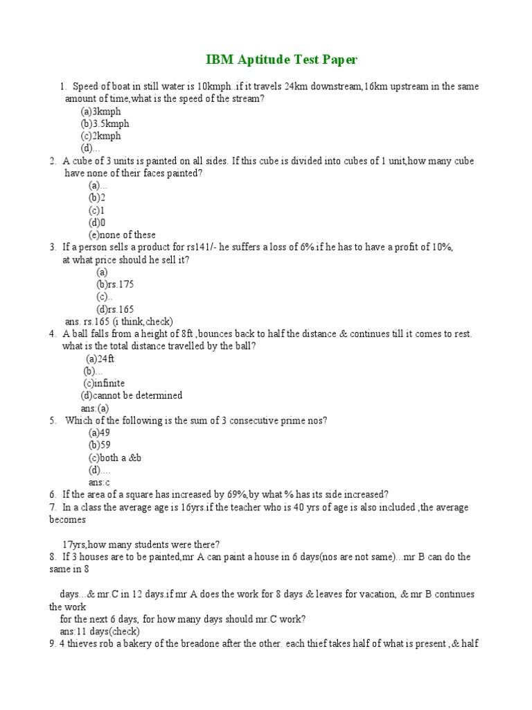 IBM Aptitude Test Questions and Answers | PDF | Technology & Engineering