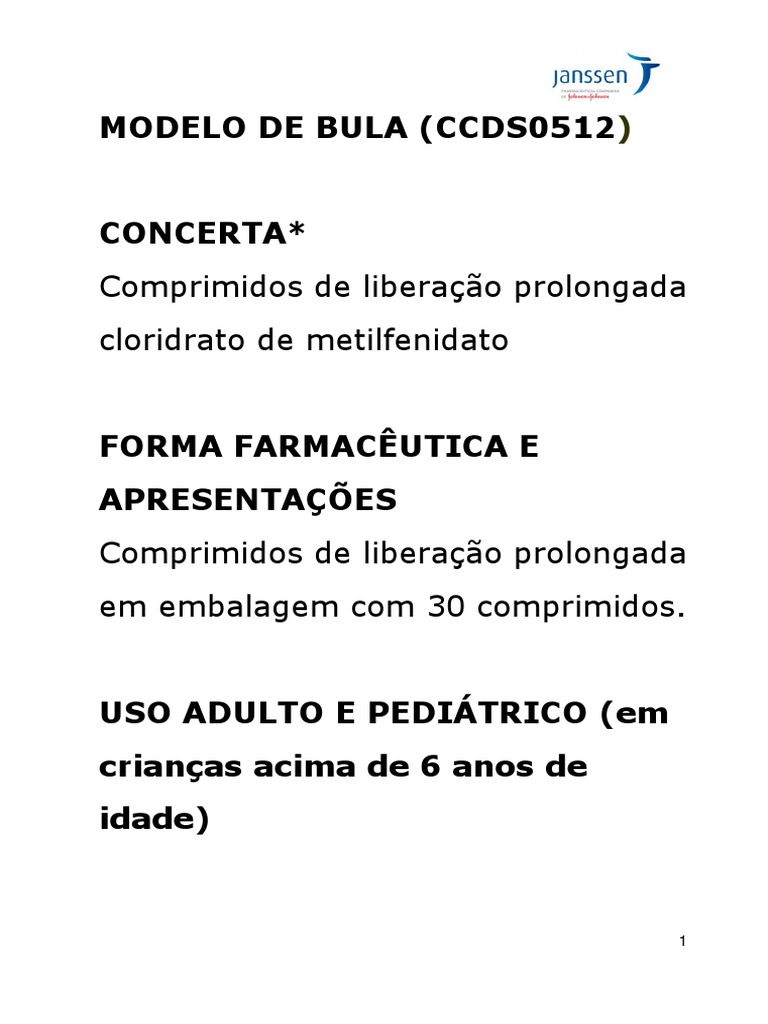 Bula Concerta | PDF | Transtorno de déficit de atenção e hiperatividade ...
