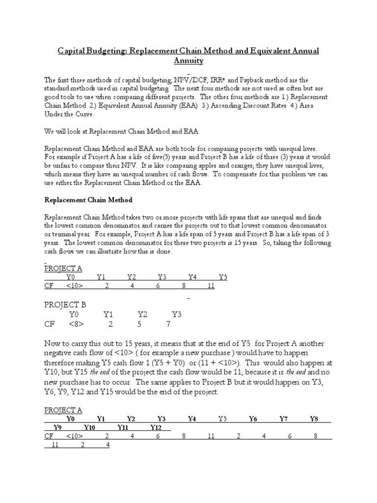 Capital Budgeting: Replacement Chain Method and Equivalent Annual ...