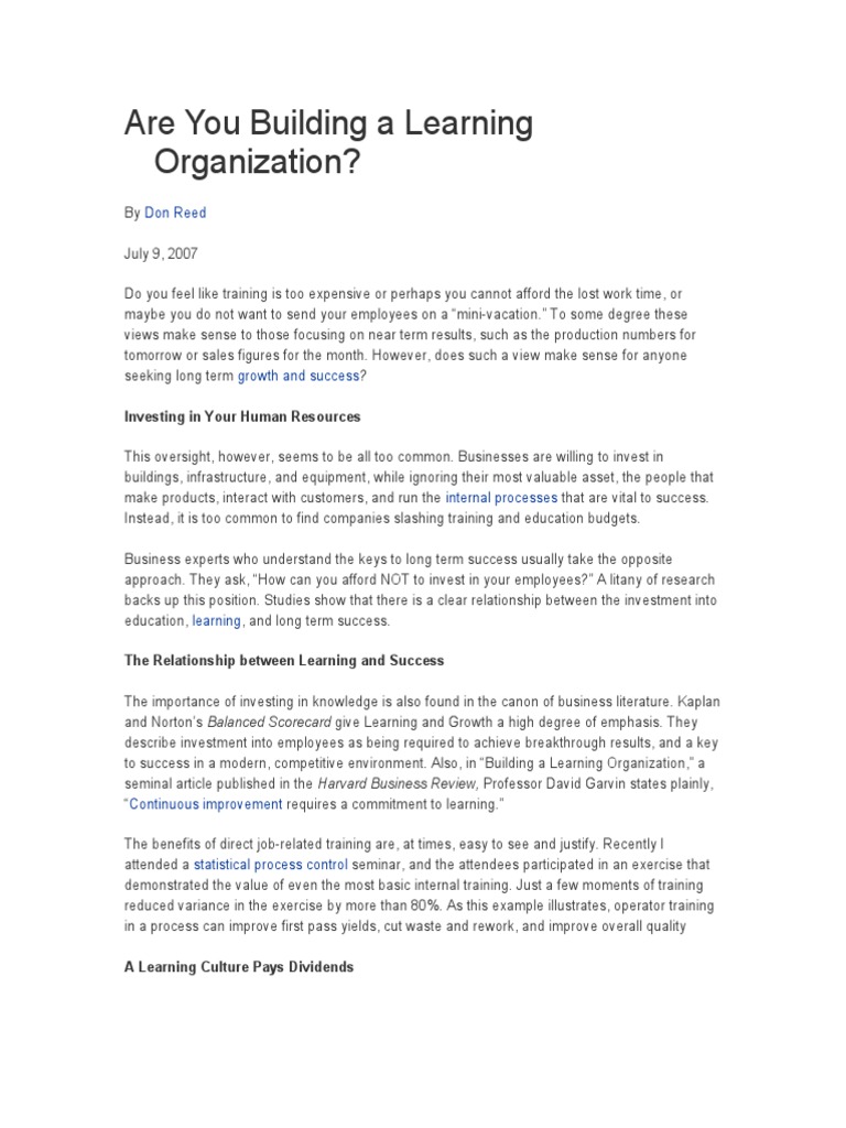 Building A Learning Organization Pdf Innovation Employment
