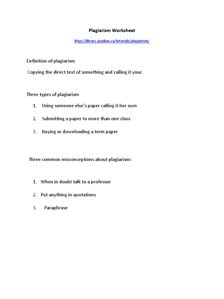 Plagiarism Worksheet 2 | PDF