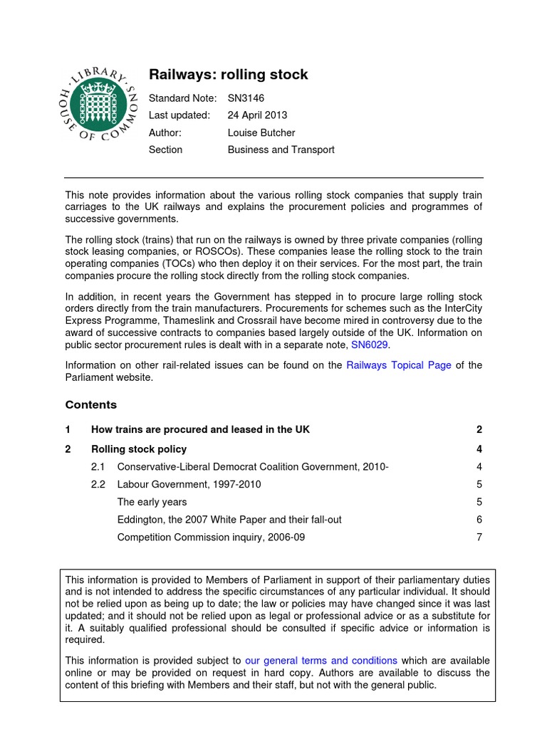 Railways: Rolling Stock: 1 How Trains Are Procured and Leased in The UK ...