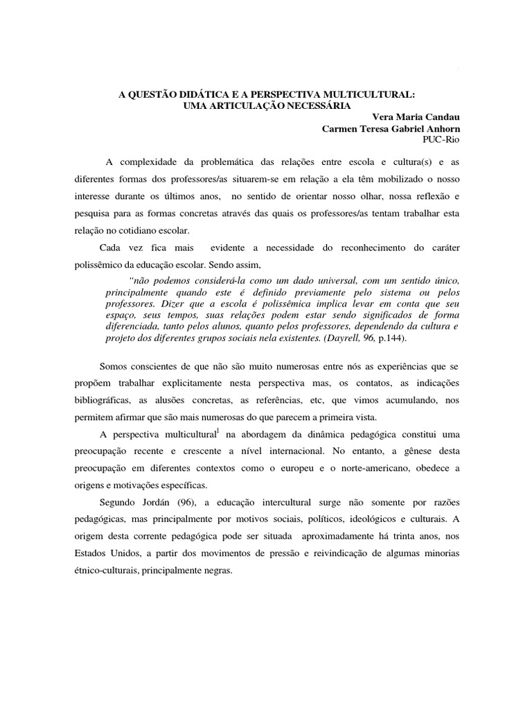 Candau Questao Didatica Multicultural | PDF | Pedagogia | Sociologia