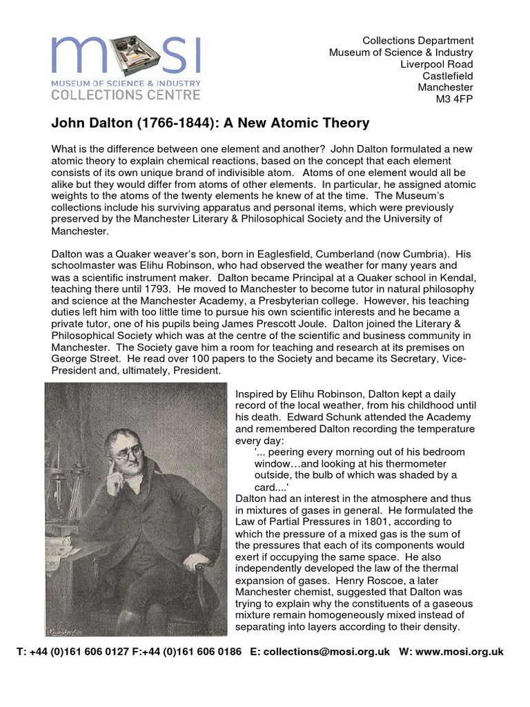 John Dalton (1766-1844) : A New Atomic Theory | PDF | History