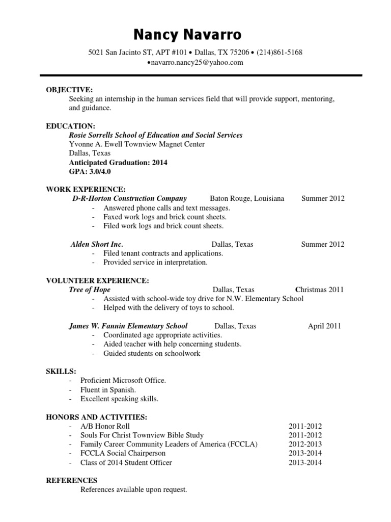 Internship Resume for Nancy Navarro | PDF | Career & Growth | Wellness