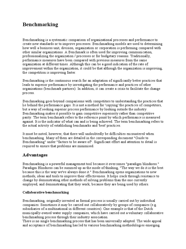 Advantages & Disadvantages of Benchmarking | PDF | Benchmarking ...