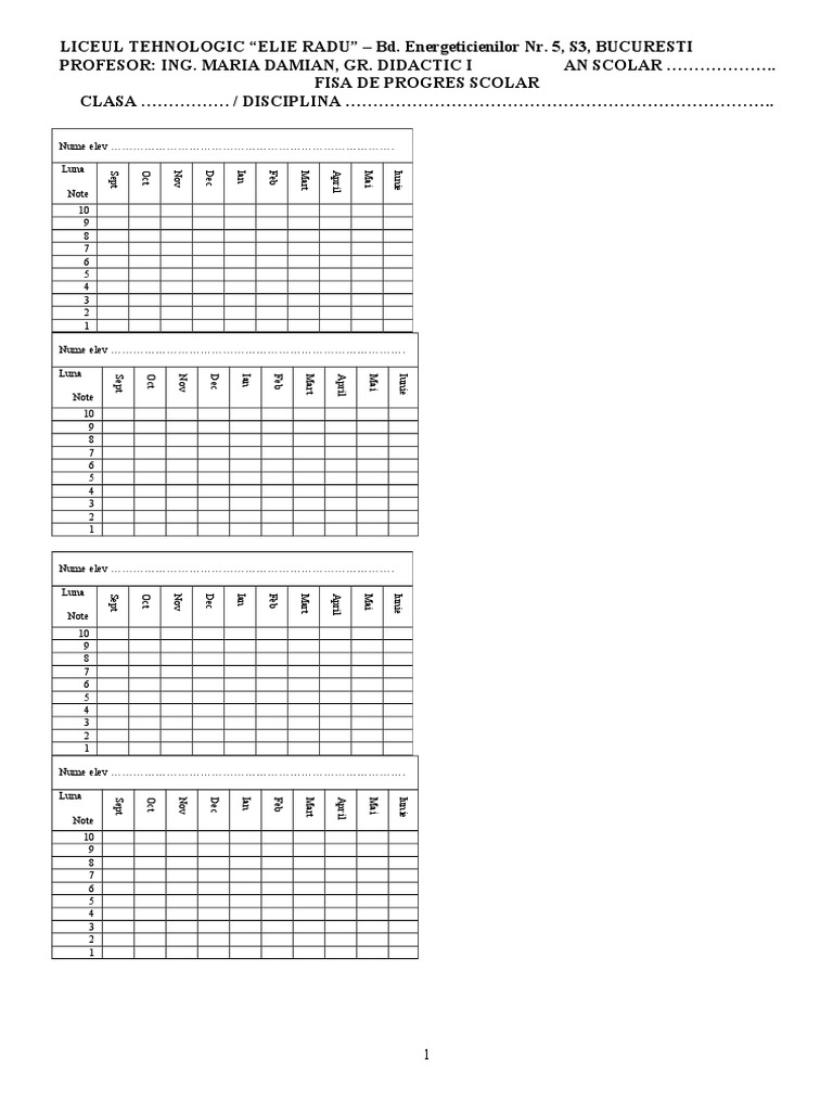 Fisa Progres Scolar | PDF