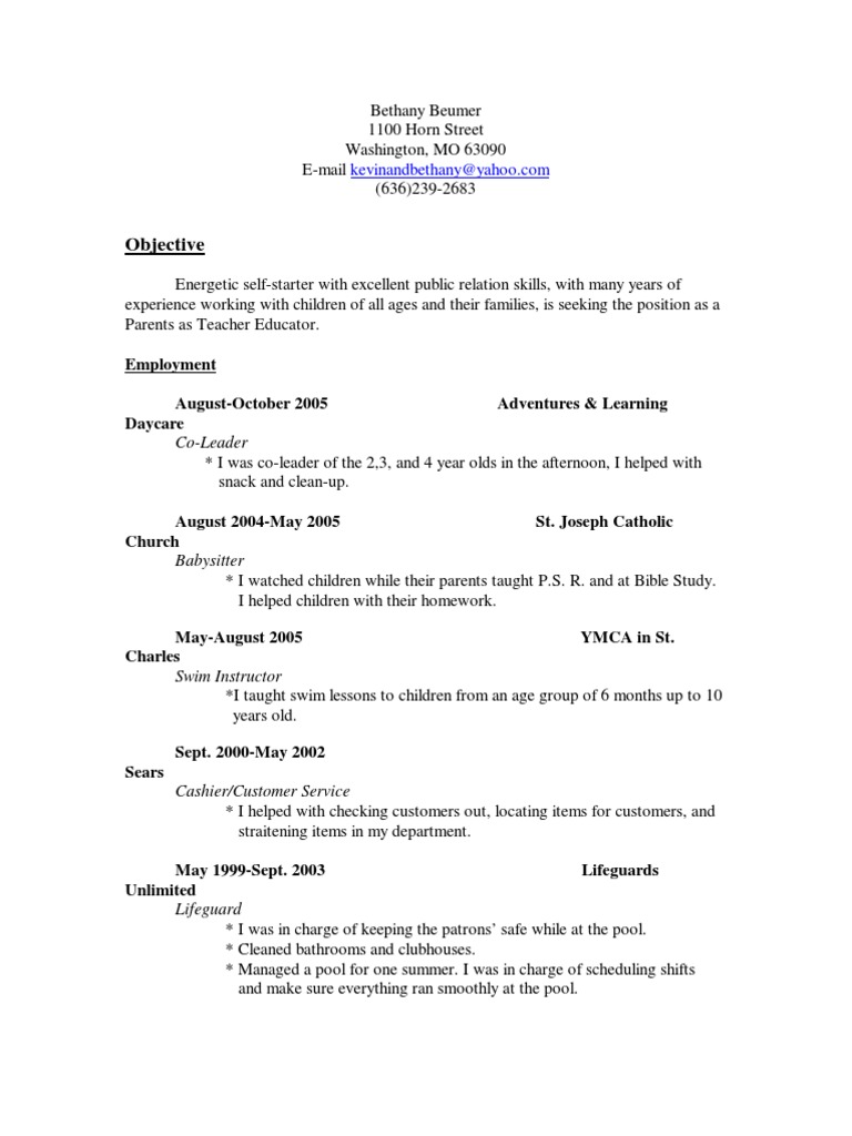 Beth's Resume | PDF | Behavior Modification | Youth
