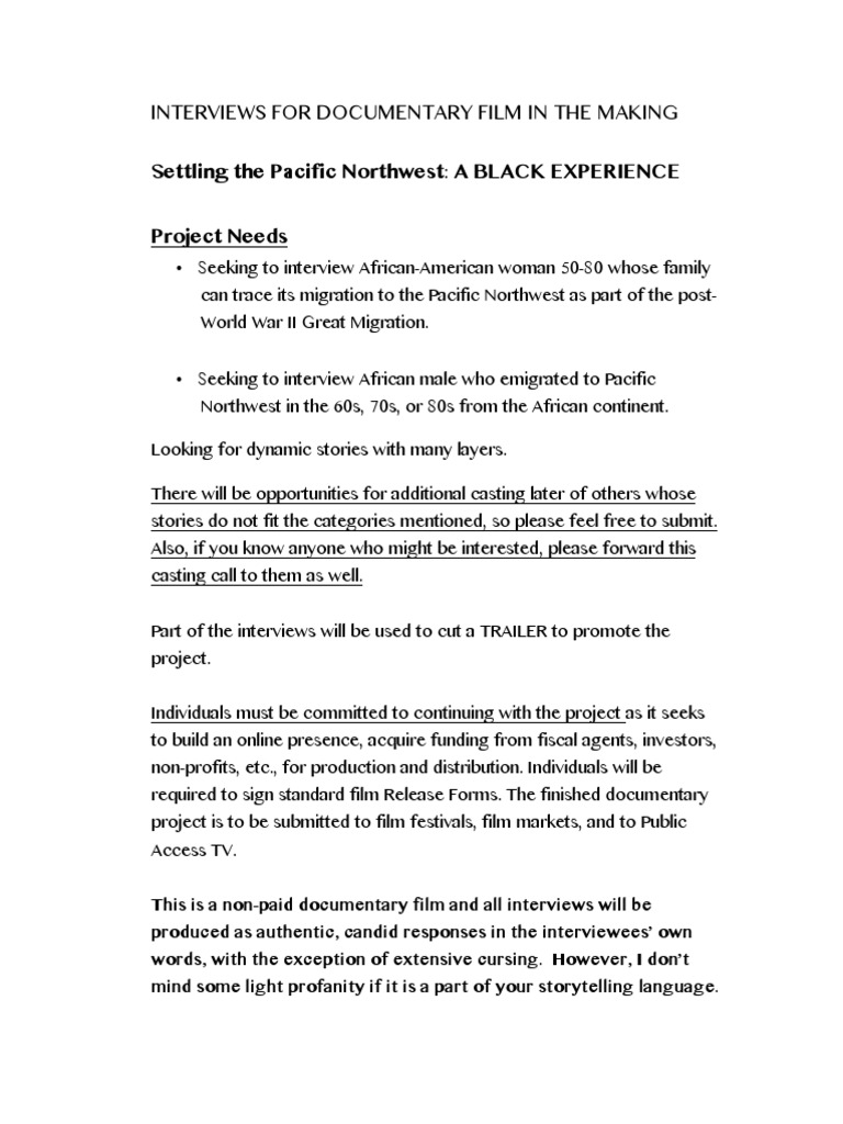 Documentary Interviews: Black Experience NW | PDF | Pacific Northwest ...