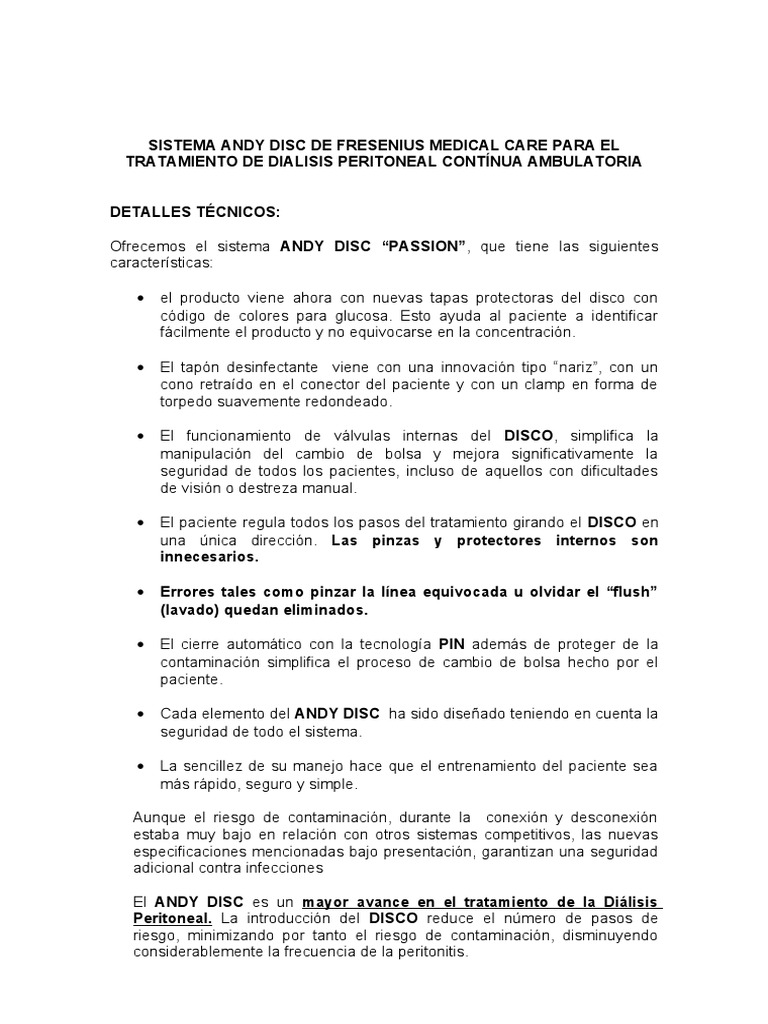 Caracteristicas Sistema Andy Disc | PDF | Diálisis | Enfermería