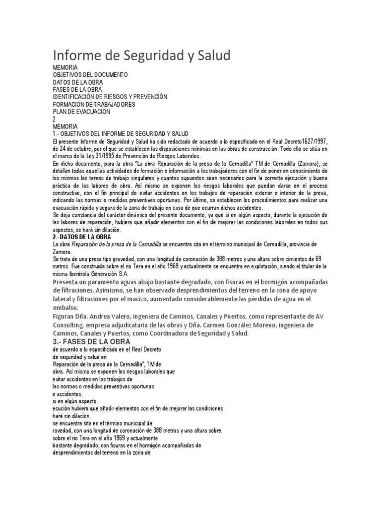 MODELO Informe de Seguridad y Salud EL RETO | PDF | Andamio | Derecho laboral