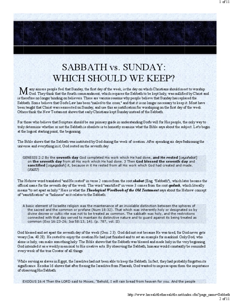 Sabbath vs. Sunday - Which Should We Keep? | PDF | Sabbath In ...