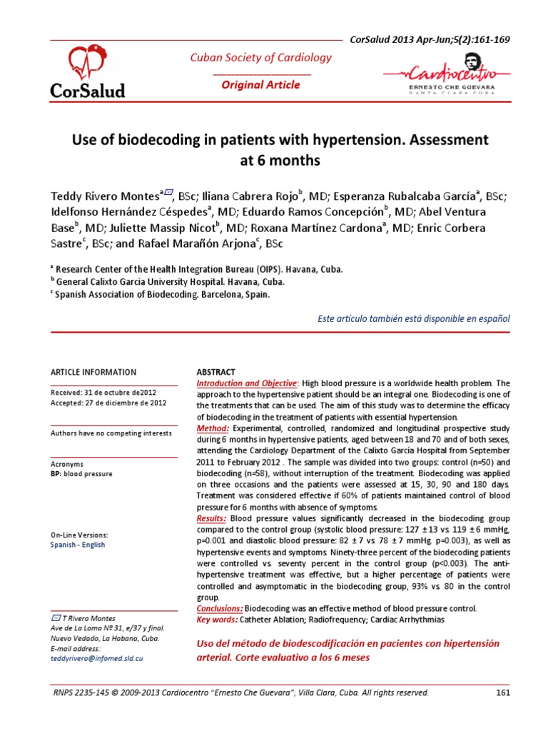 Use of Biodecoding in Patients With Hypertension. Assessment at 6 Months | PDF | Hypertension ...