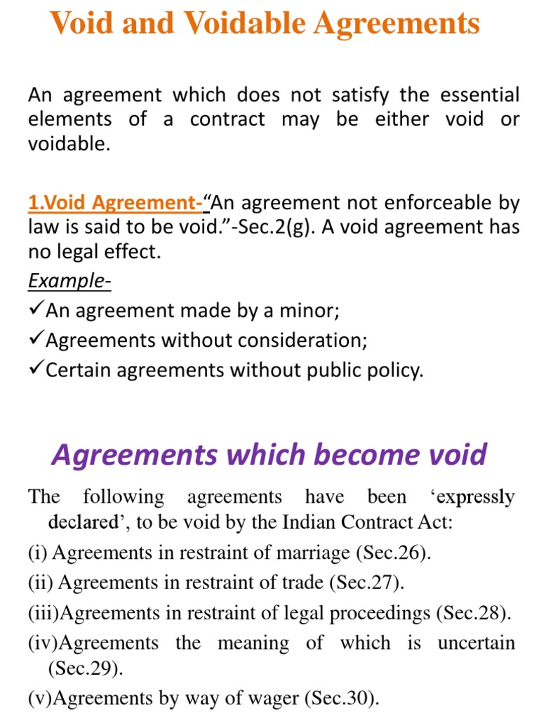 An Analysis of Void and Voidable Agreements Under Indian Contract Law | PDF | Restraint Of Trade ...