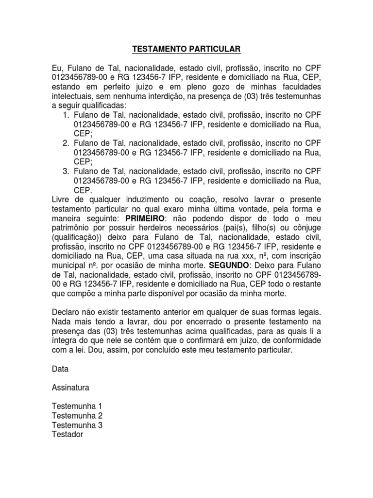 Modelo de Testamento Particular Attach s500671