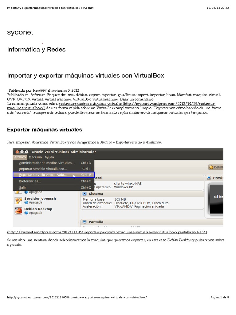 Exportar/Importar VMs en VirtualBox | PDF | Archivo de computadora ...
