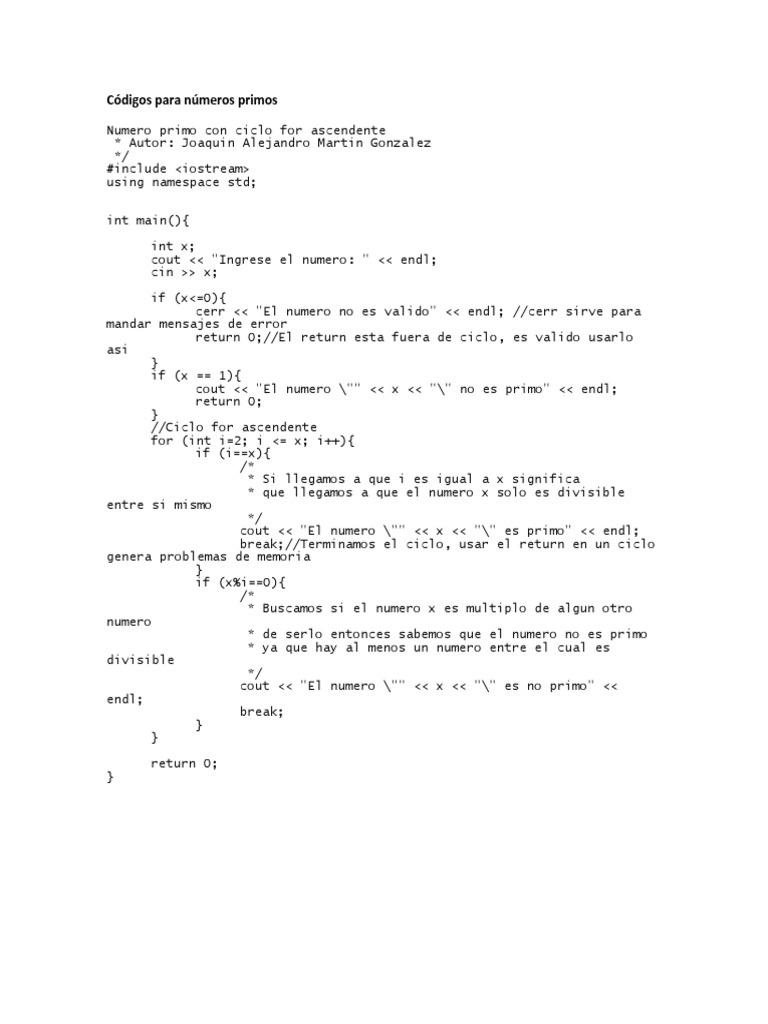 Códigos para Números Primos | PDF | Programación de computadoras ...