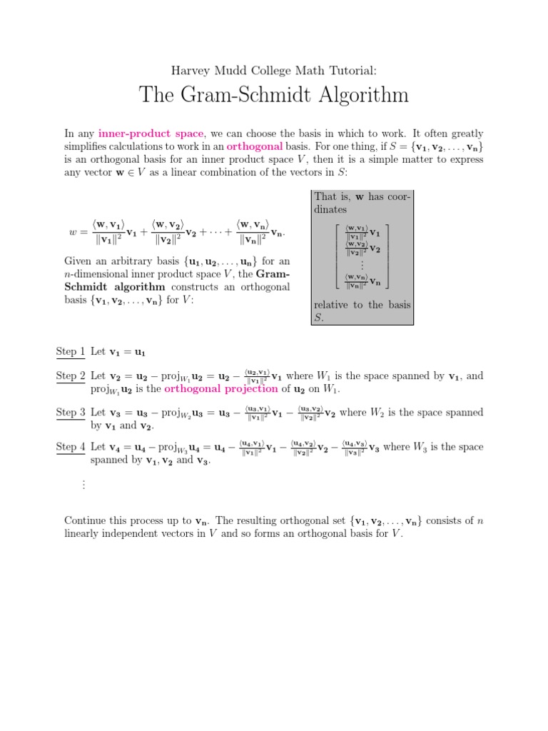 The Gram-Schmidt Algorithm: Harvey Mudd College Math Tutorial | Basis ...