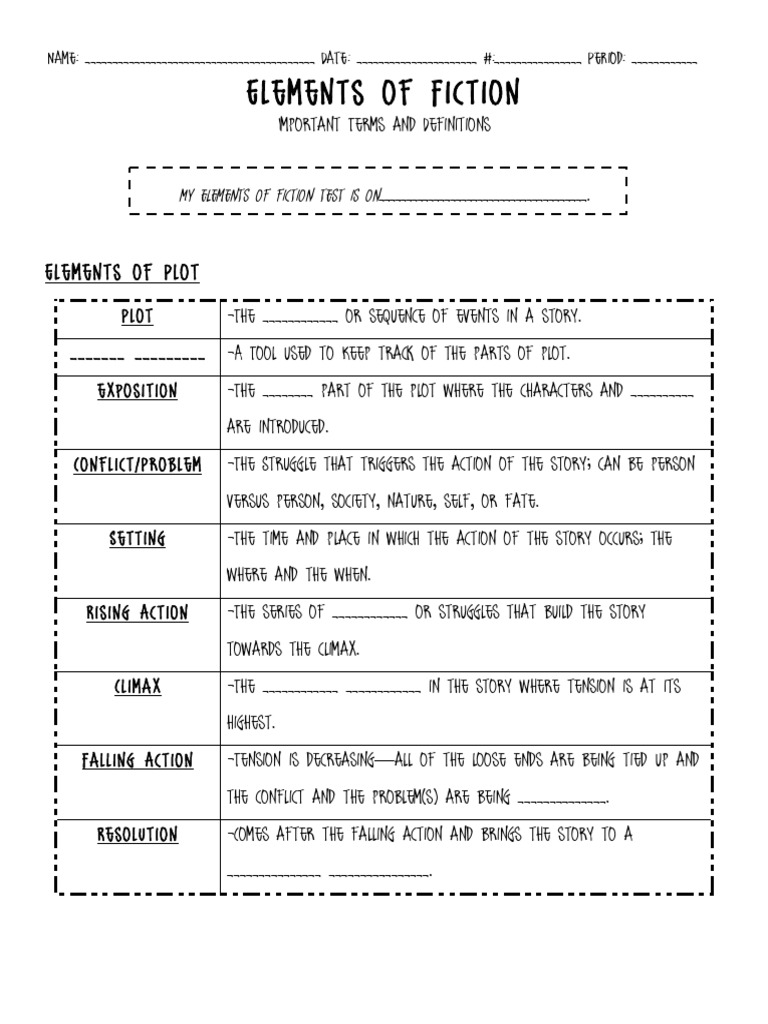 Elements of Fiction Cloze Vocabularynotes | PDF | Plot (Narrative ...