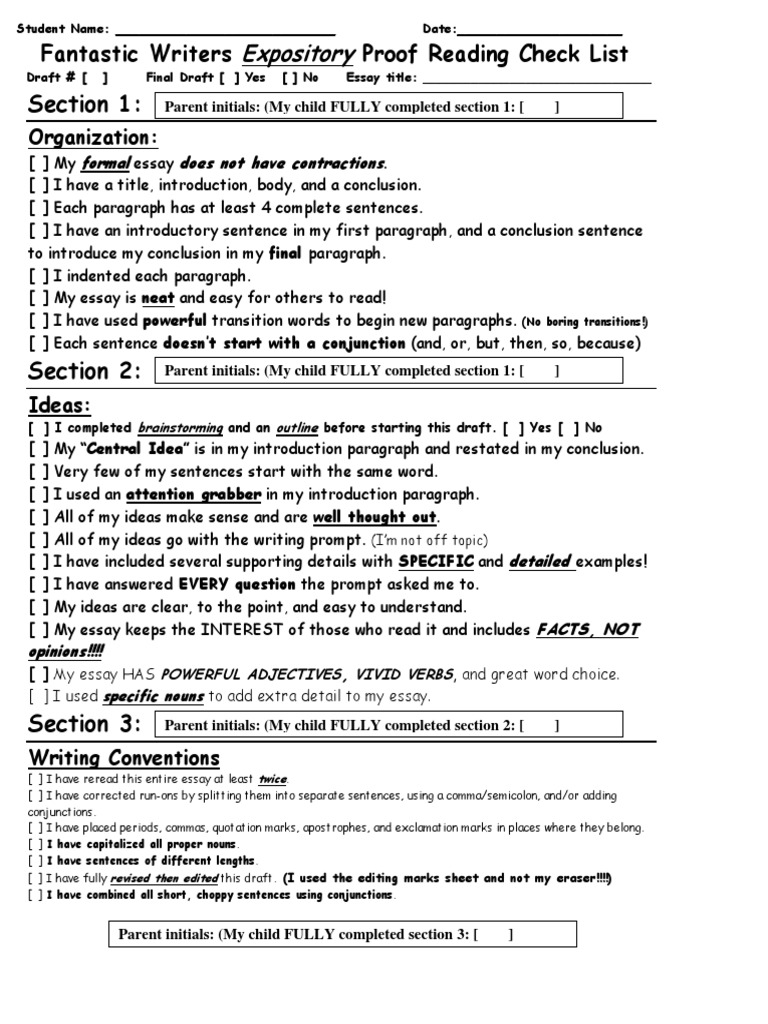 Expository Proof Reading Checklist 16 Sept 2013 | PDF | Language Arts ...