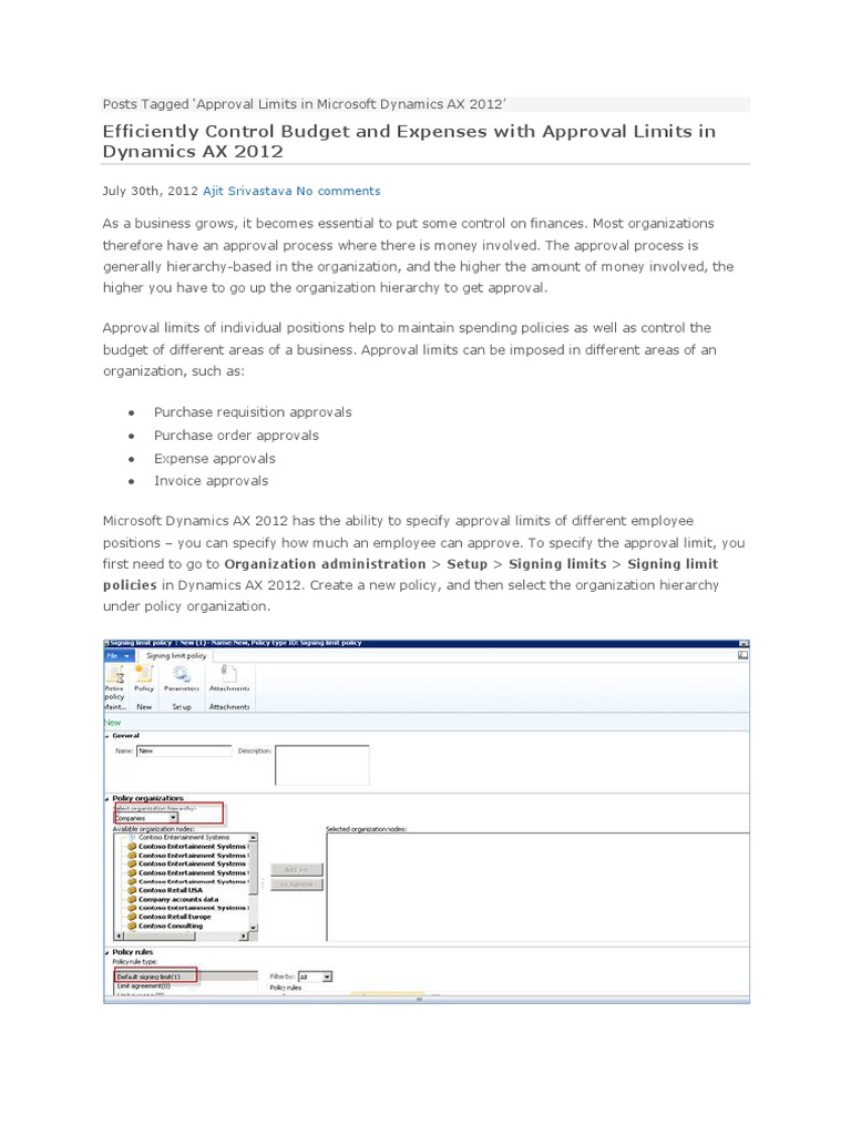 AX2012 Approval Limit | PDF | United States Dollar | Microsoft