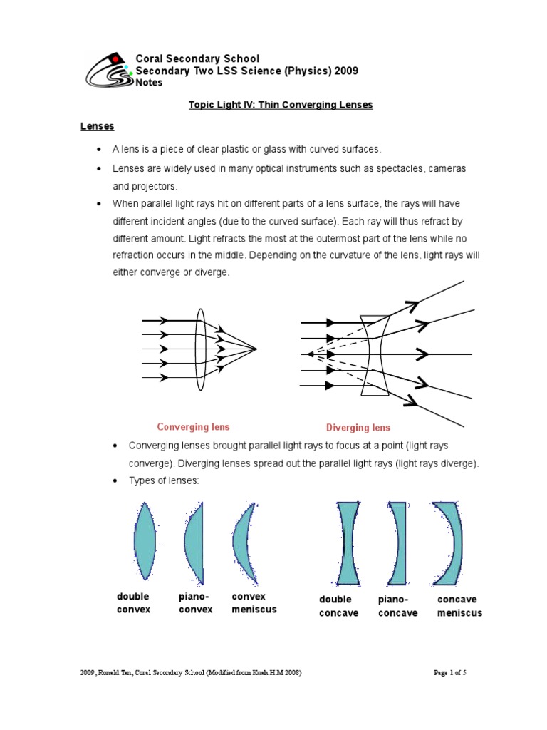 Thin Converging Lenses Notes | PDF | Lens (Optics) | Optics