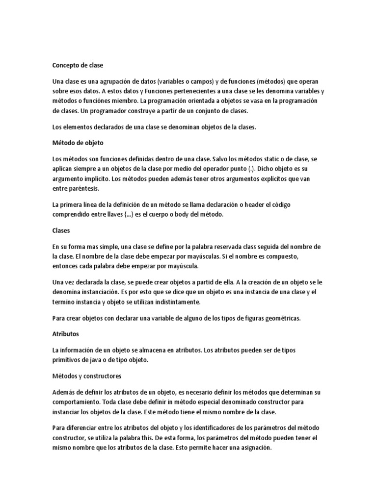 Concepto de Clase | PDF | Objeto (informática) | Java (lenguaje de ...