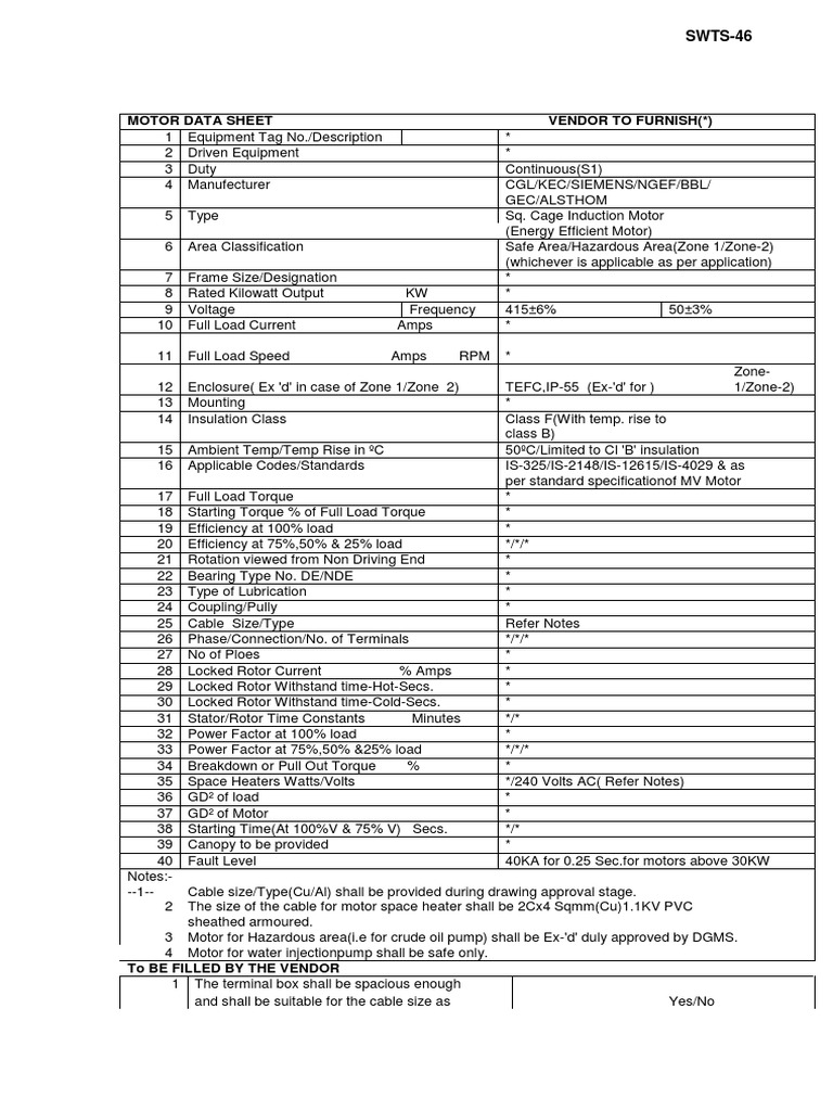 Motor Data Sheet PDF | PDF | Mechanical Engineering | Machines