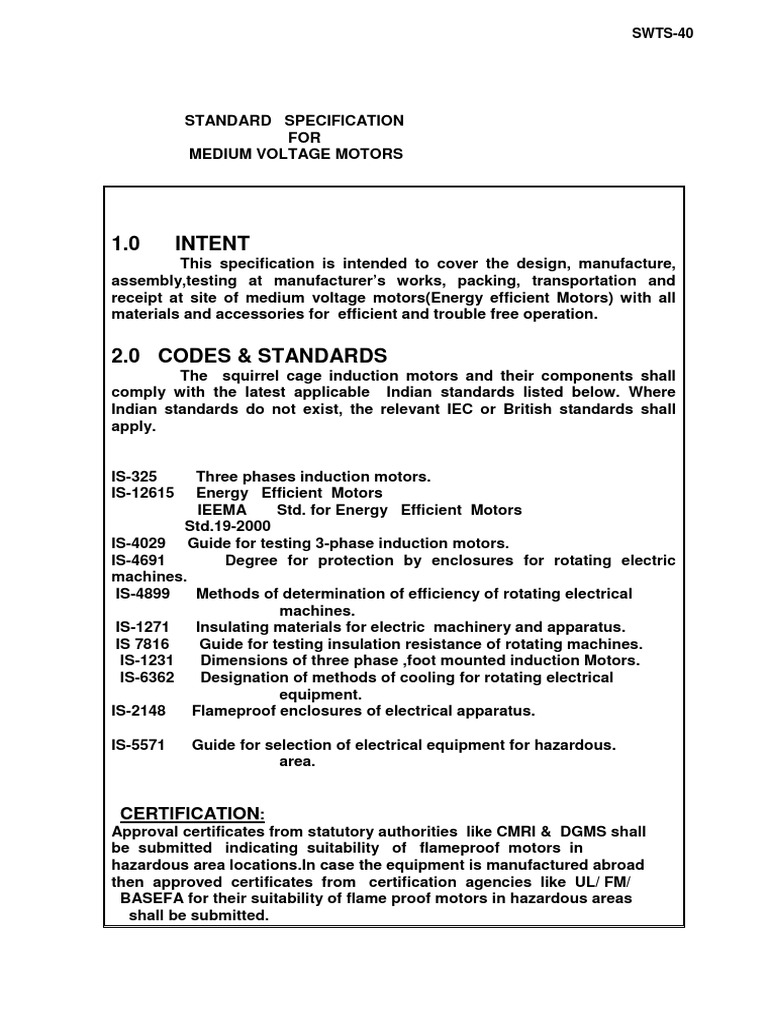Medium Voltage Motor Specifications | PDF | Technology & Engineering