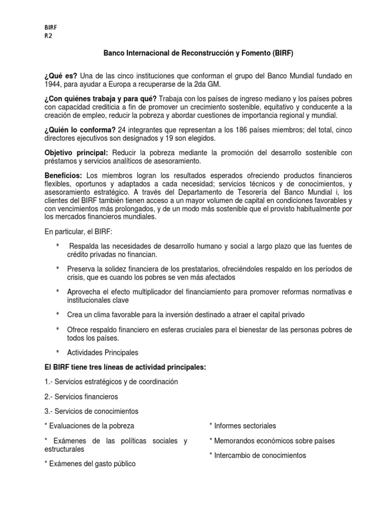 BIRF | PDF | Banco Internacional de Reconstrucción y Desarrollo | Banco ...