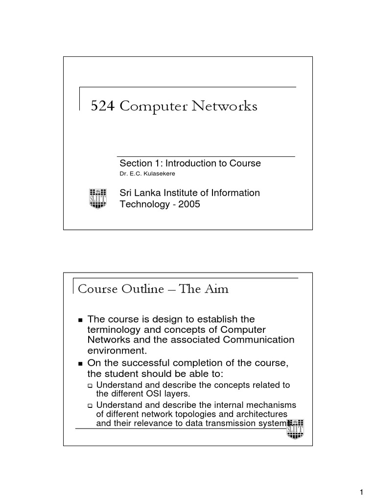 524 Computer Networks: Course Outline - The Aim | Download Free PDF | Communications Protocols ...
