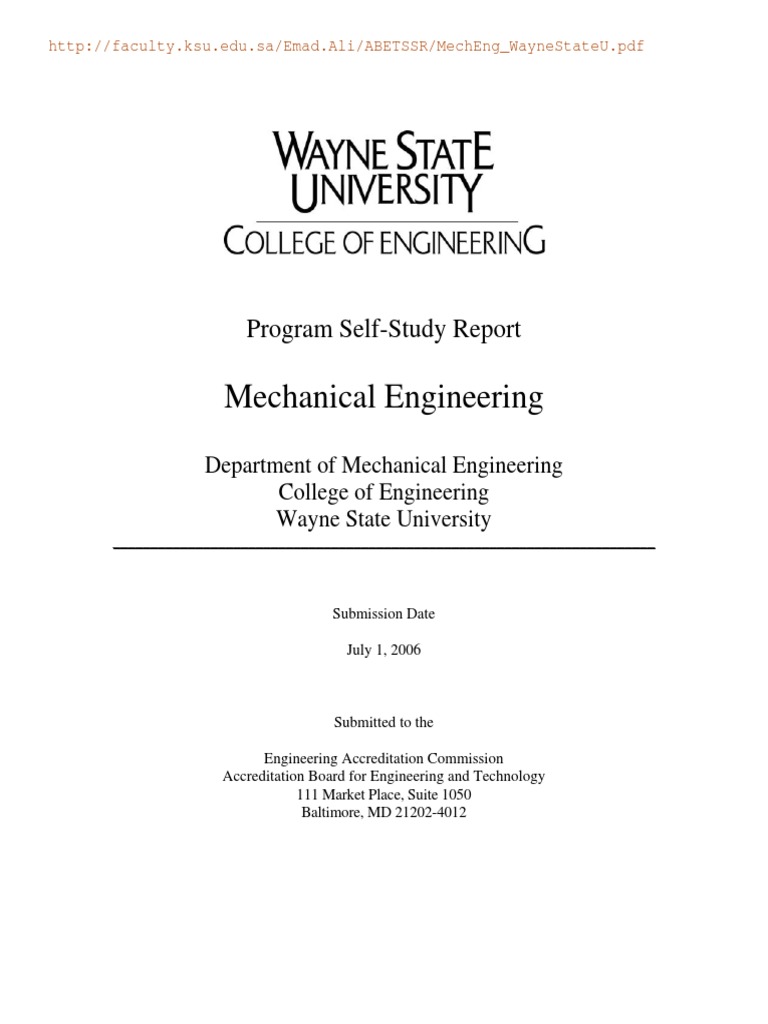 Mechanical Engineering Program Self-Study Report | PDF | Curriculum | Internship