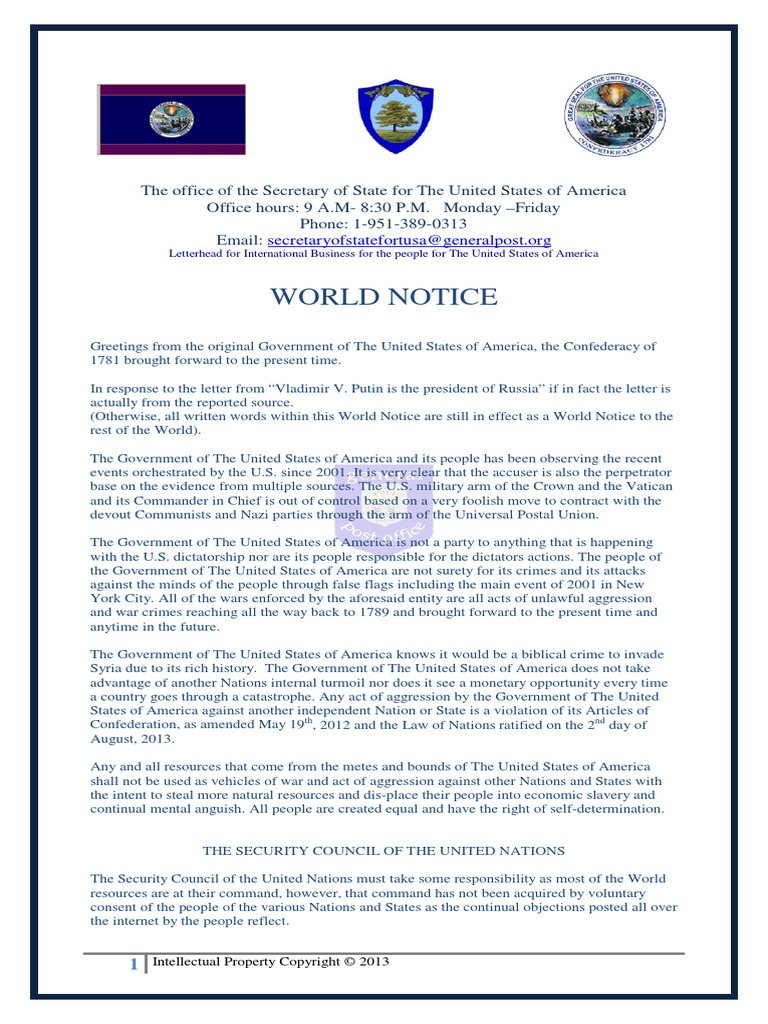 World Notice | PDF | Public International Law | Federal Government Of ...
