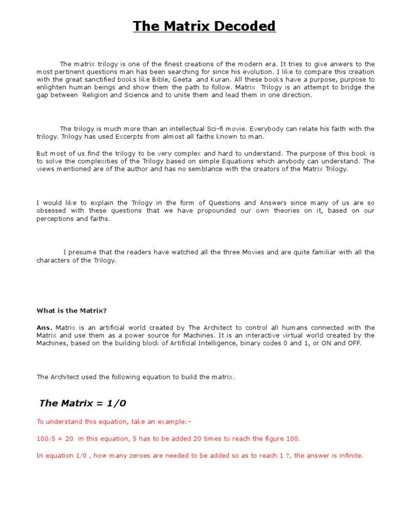 The Matrix Decoded | PDF | Matrix (Mathematics) | Religion And Belief