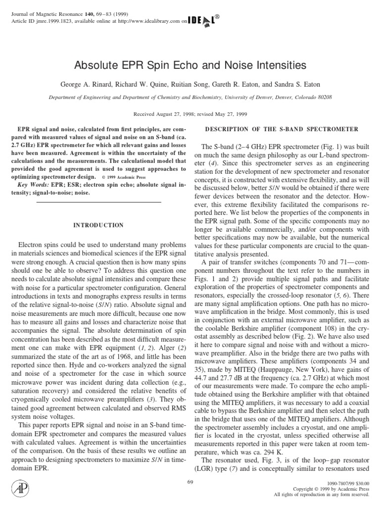 Absolute EPR Spin Echo #69A PDF | PDF | Electron Paramagnetic Resonance ...