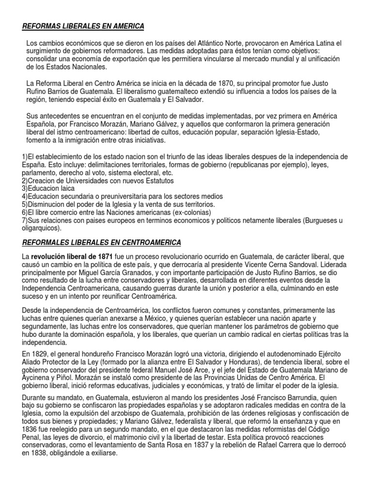 Reformas Liberales en America | PDF | Guatemala | Centroamérica