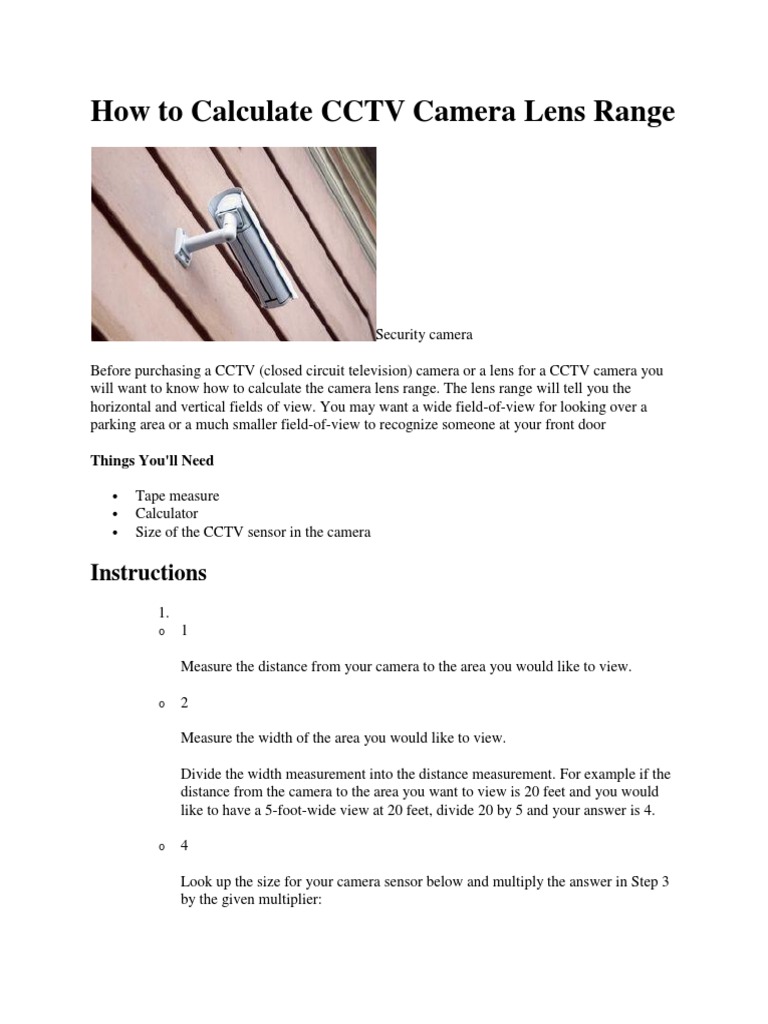 How To Calculate CCTV Camera Lens Range | PDF