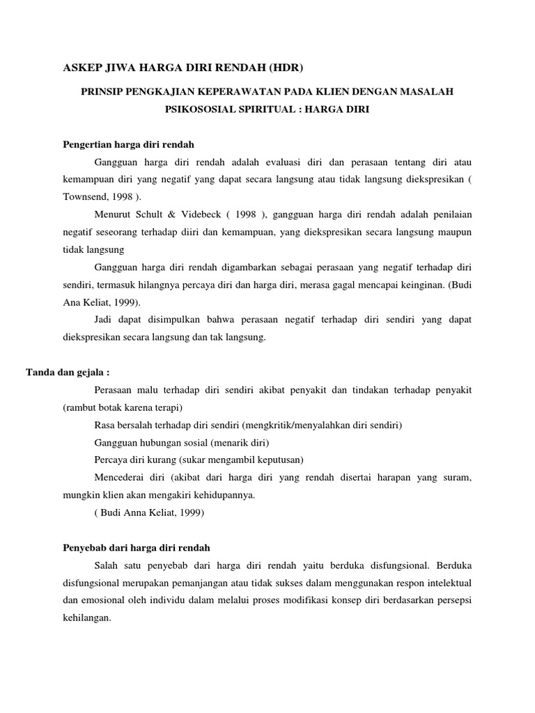 Askep Jiwa Harga Diri Rendah 123 | PDF | Pengembangan Diri