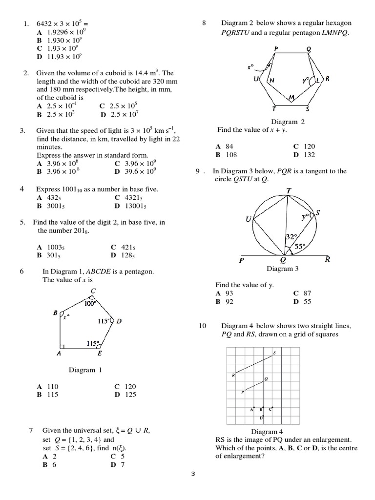 TRIAL MATHS SPM PAPER 1 2013 | Triangle | Angle