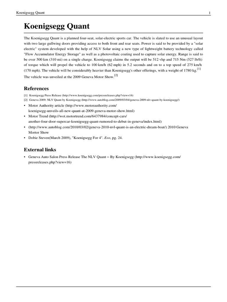 Koenigsegg Quant | PDF | Computers