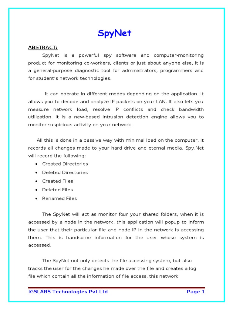 Spynet: Abstract | Download Free PDF | Computer File | Personal Computers