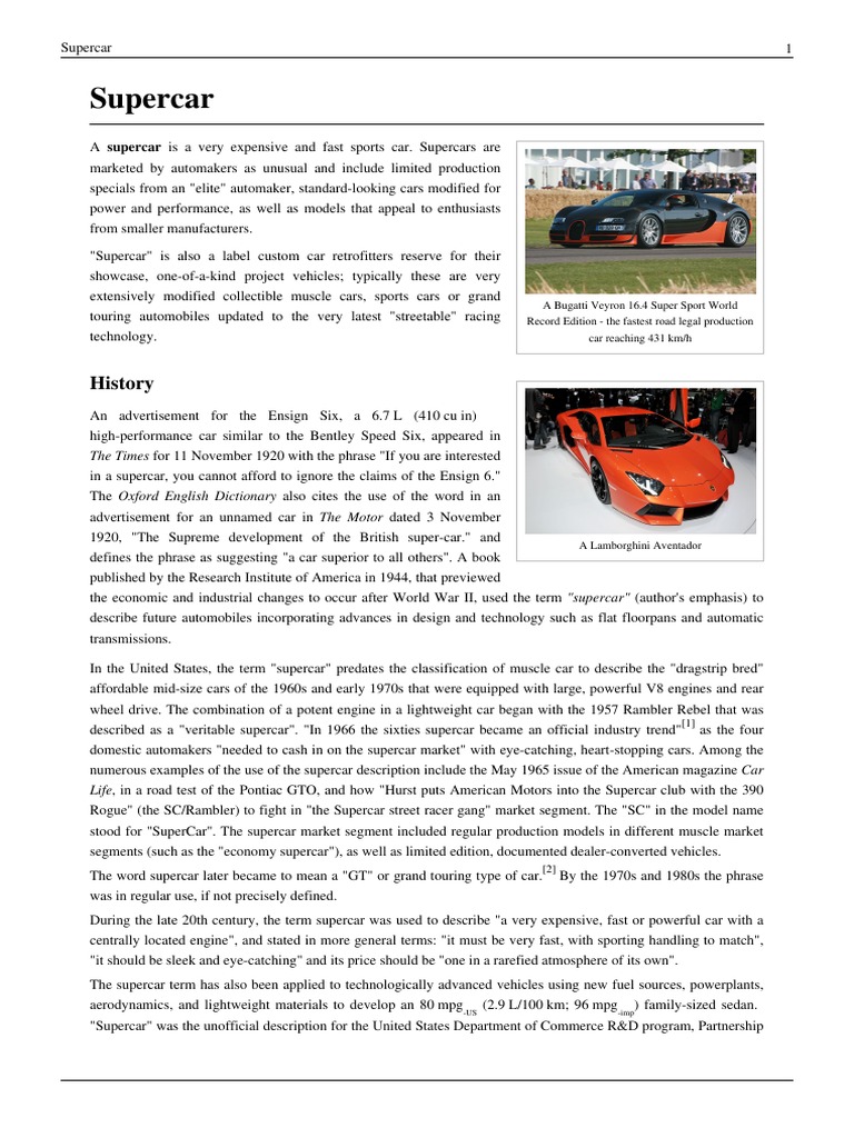 Supercar | PDF | Automotive Industry | Private Transport